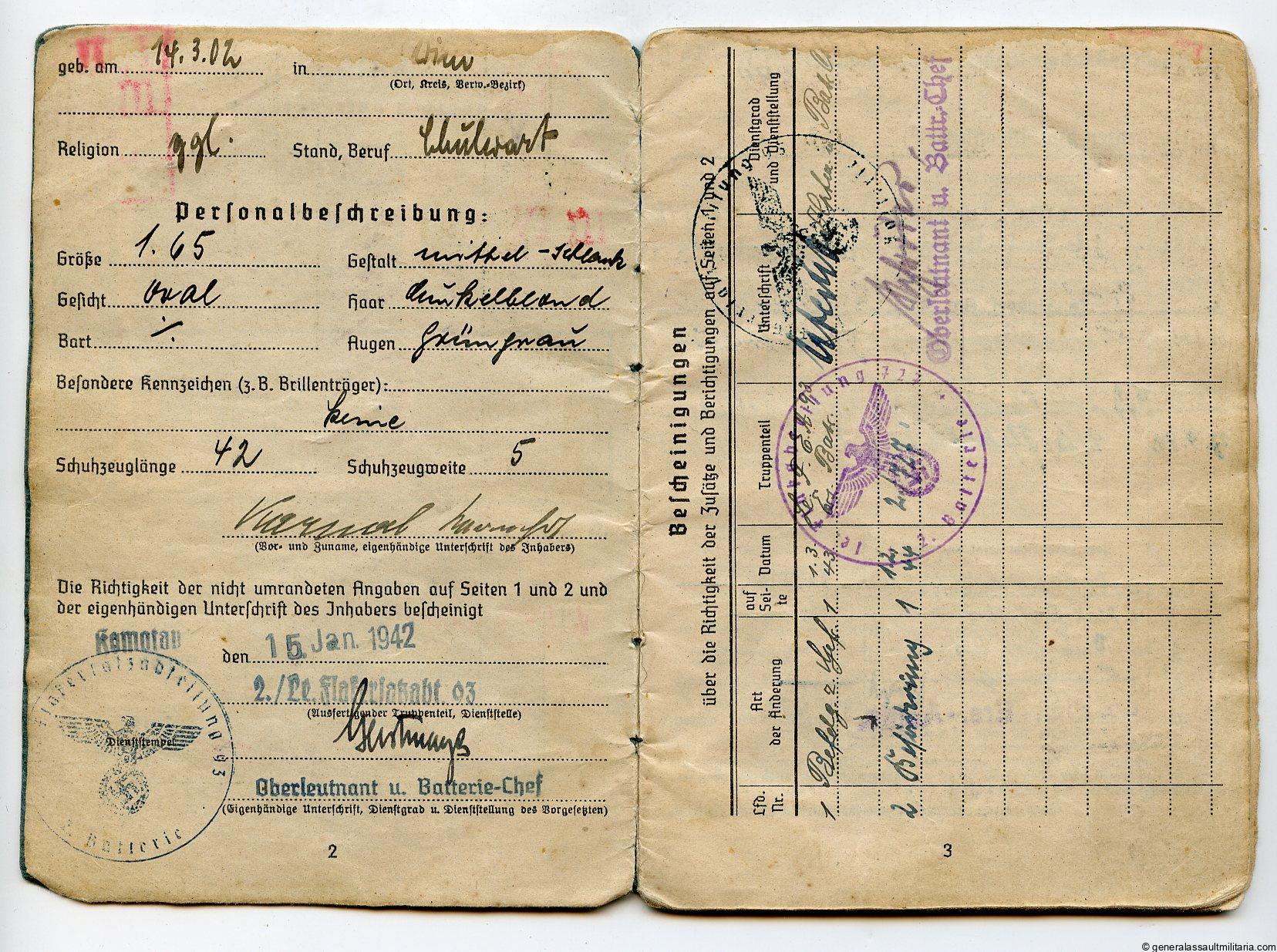 Small soldbuch estate to Leonhart Karnal Flak abt 93 ...